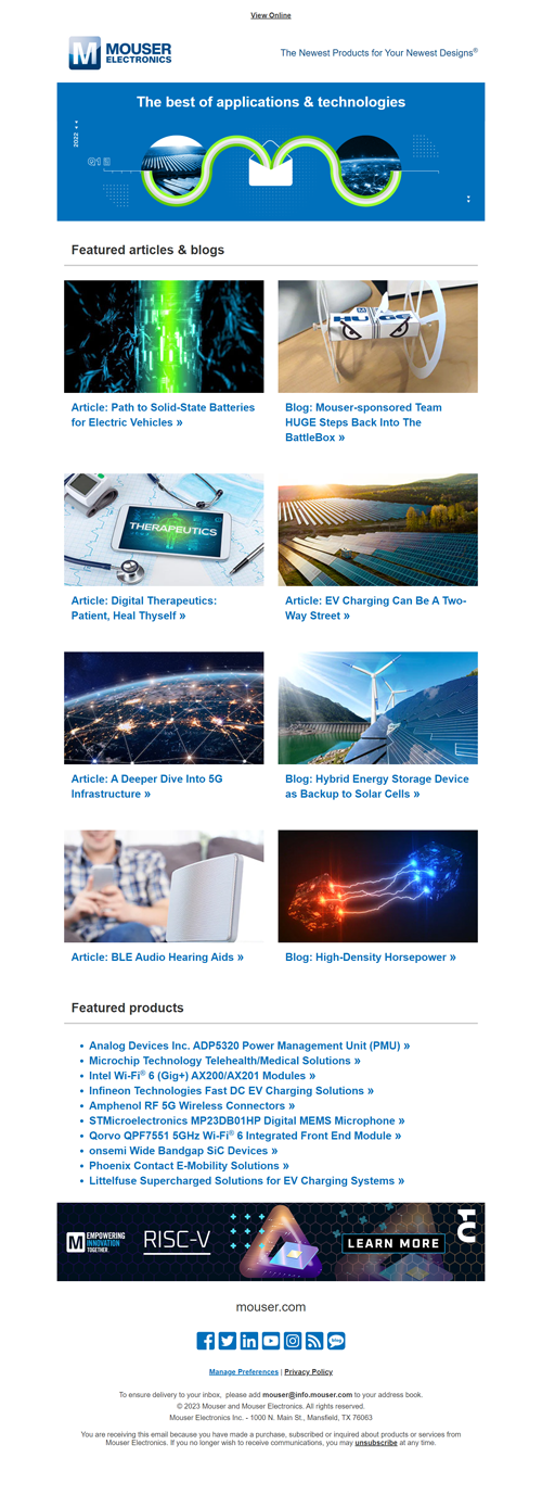 Mouser Electronics Email Newsletter